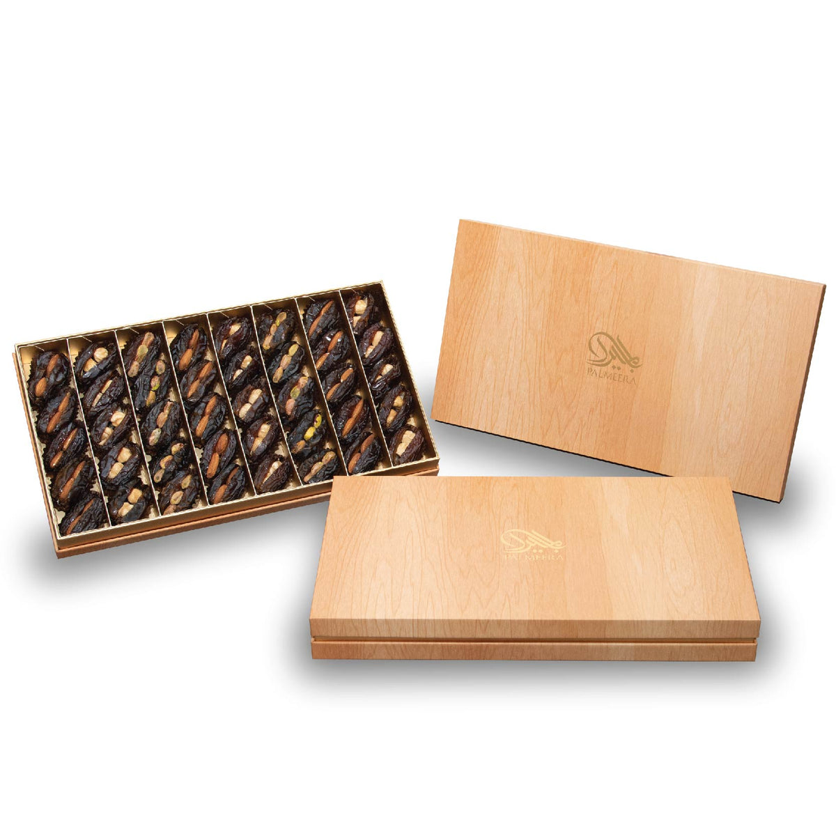 Wooden Grain Premium Date Box Stuffed with Assorted Nuts